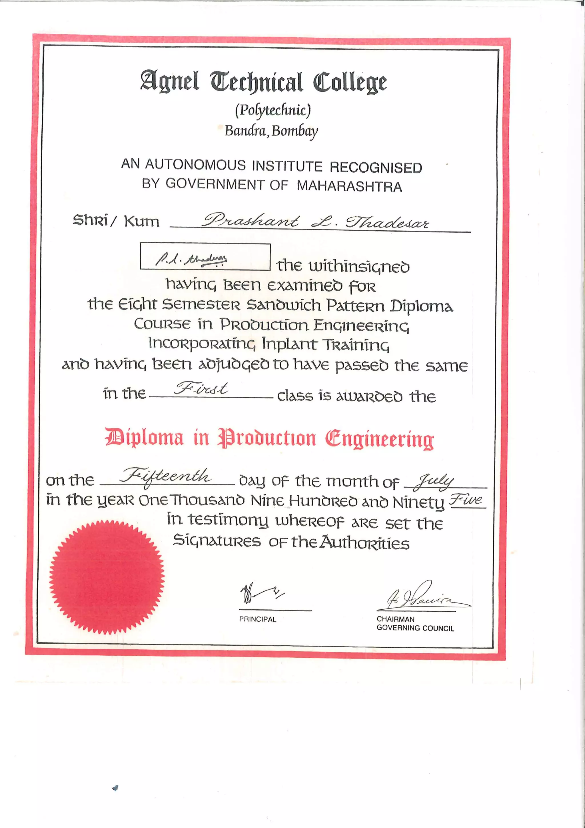 003-DIPLOMA-PLT-Certificate-1995 | PDF