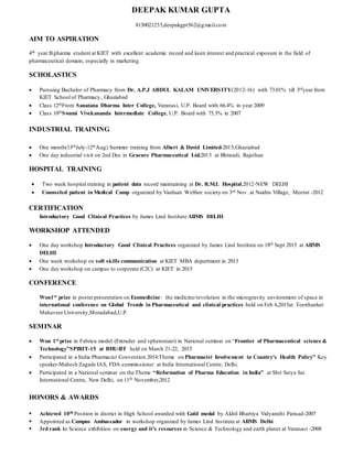 C.V. pharma marketing Deepak kumar Gupta | PDF