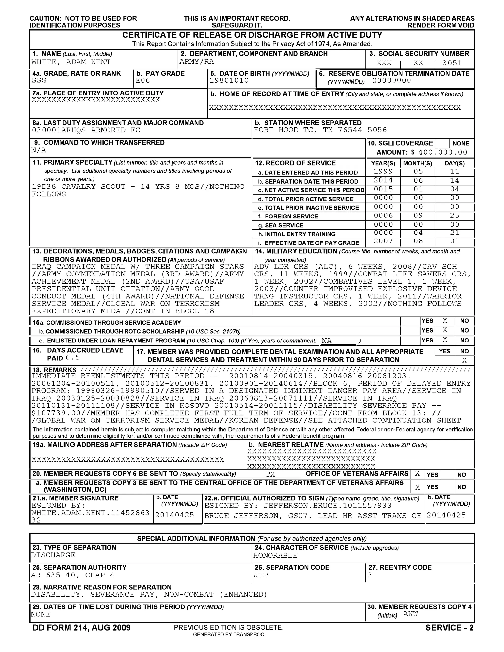 DD214_Adam_White_Redact | PDF