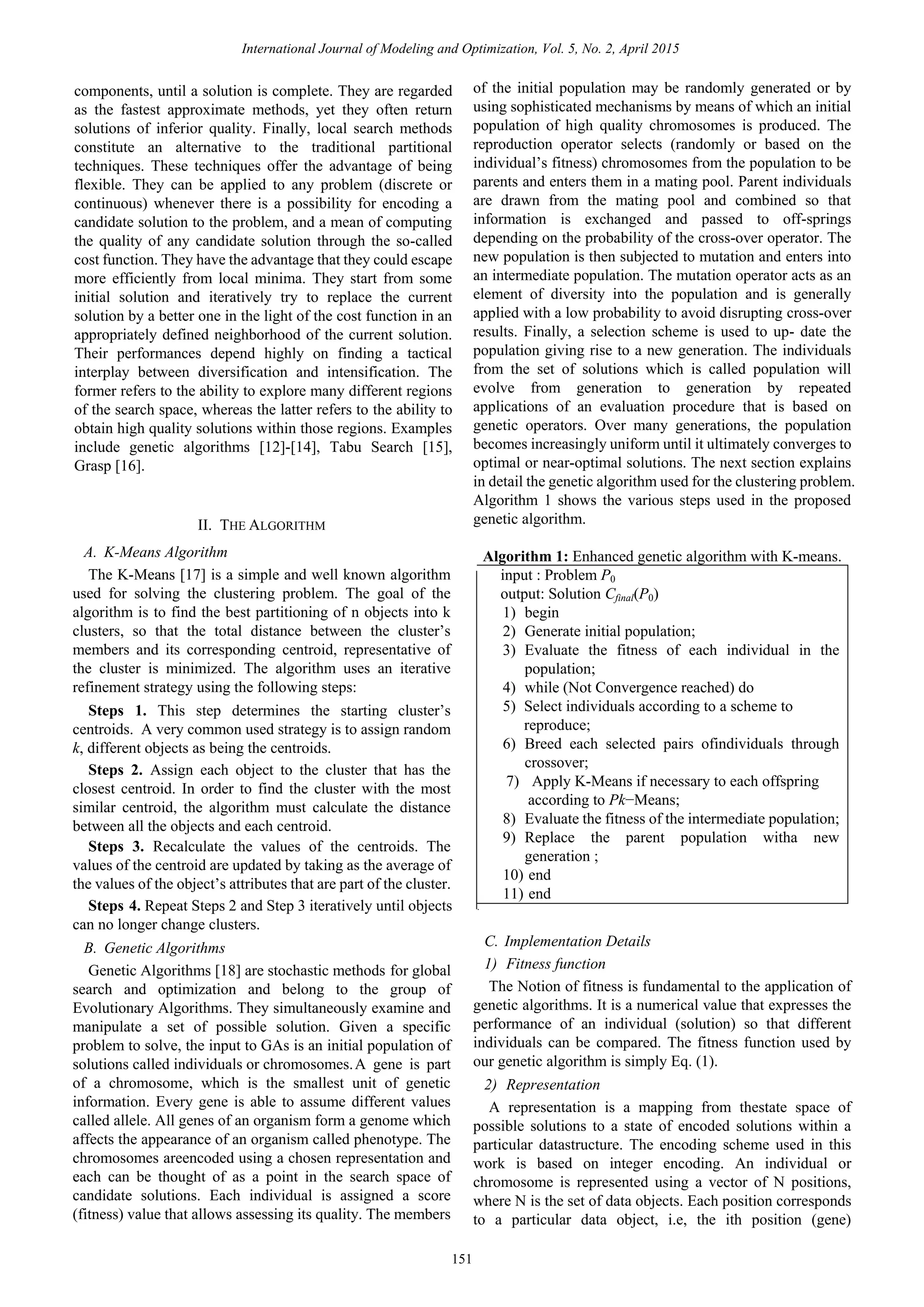 Enhanced Genetic Algorithm with K-Means for the Clustering Problem | PDF
