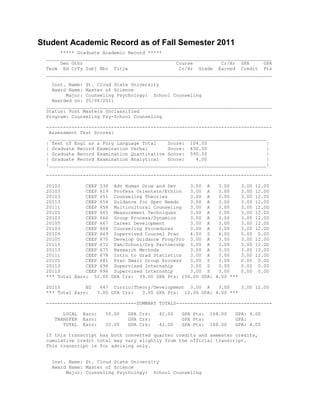 SCSU Student Academic Record | PDF