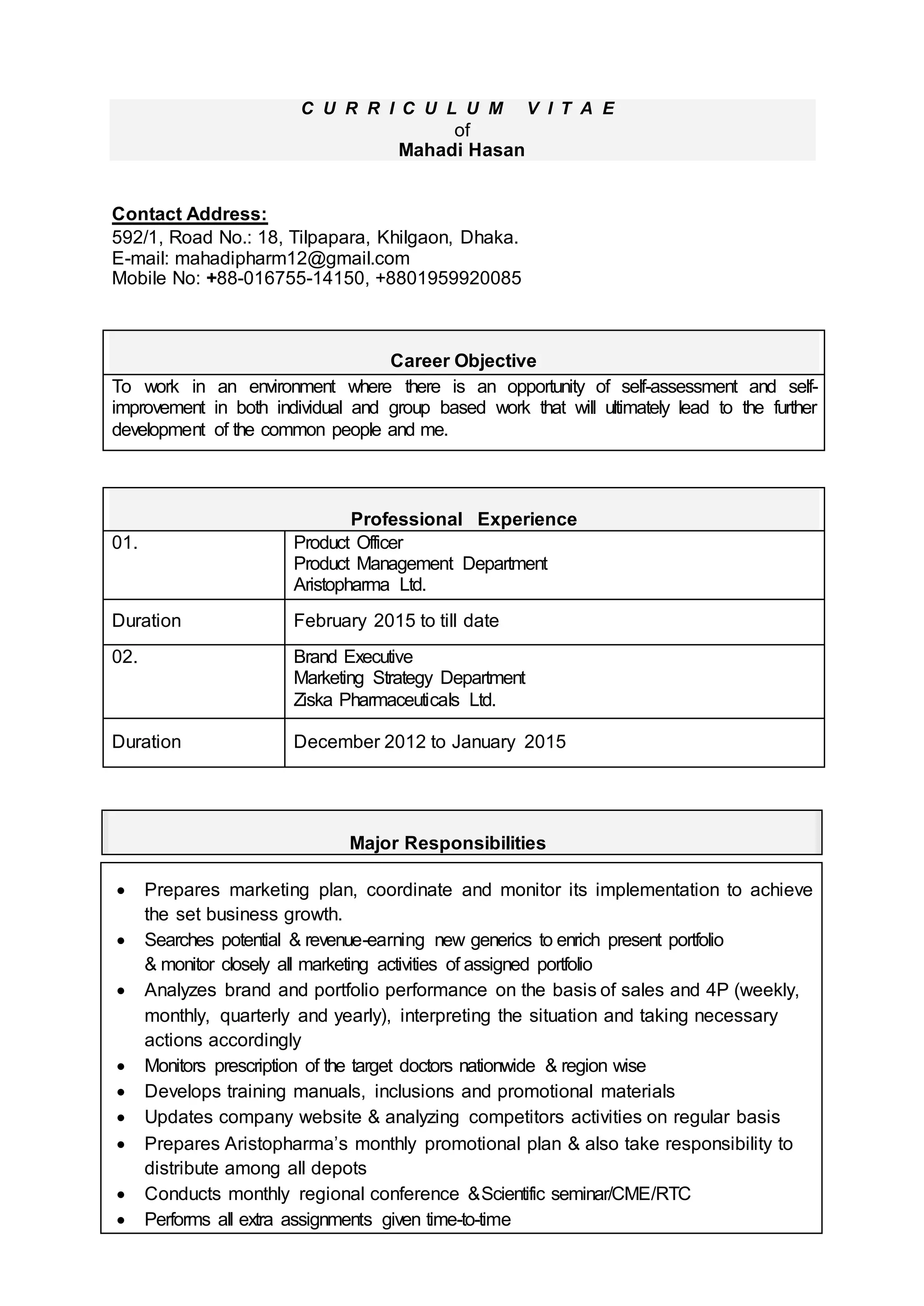 CV of Mahadi Hasan | DOCX