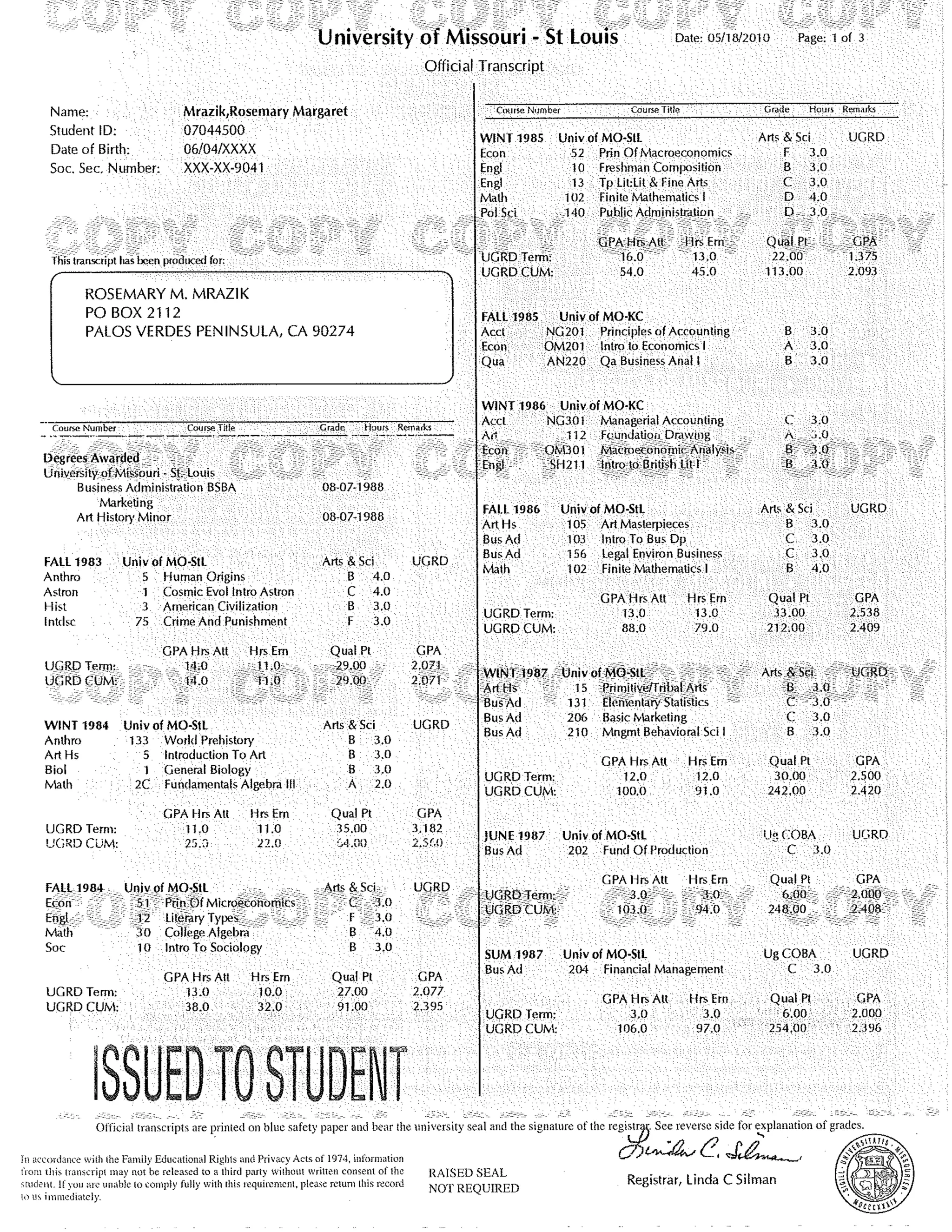 College Transcripts | PDF | College Planning | College Education
