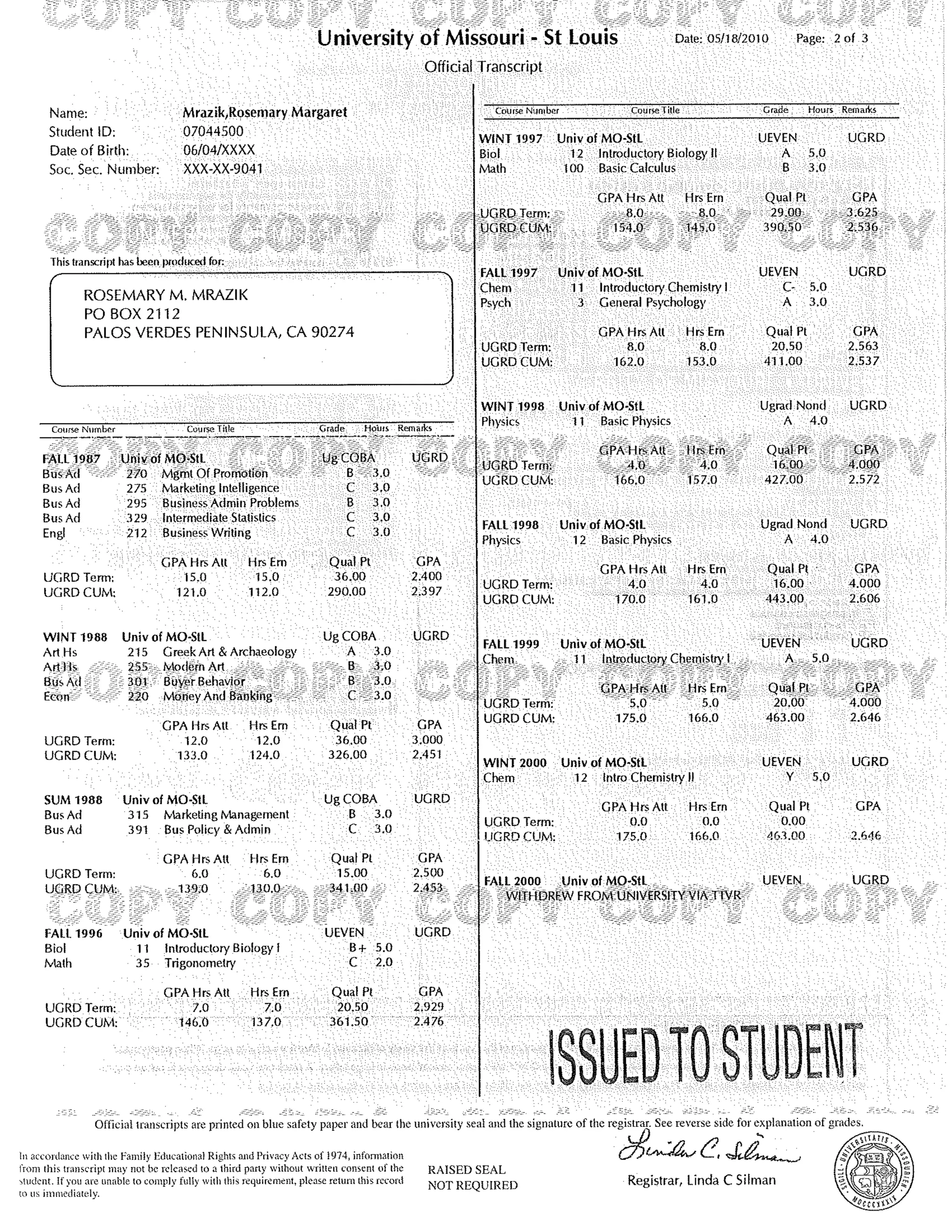 College Transcripts | PDF