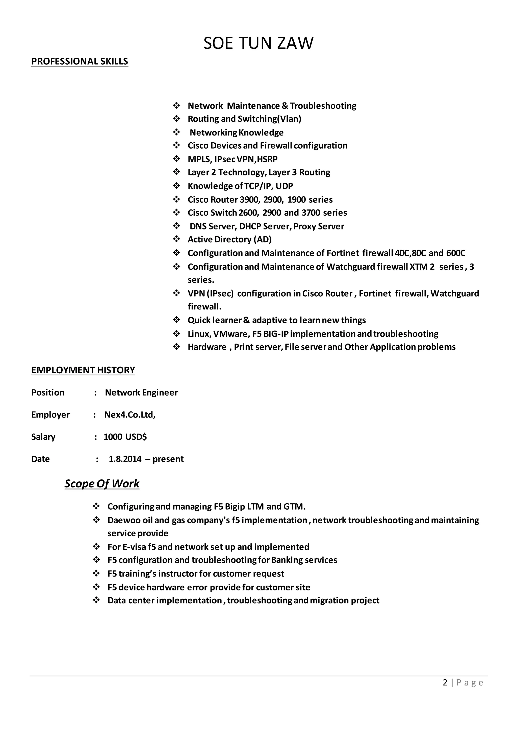 My CV for Network Engineer | DOCX | Computer Networking | Computing