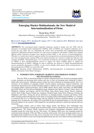 Emerging Market Multinationals: the New Model of Internationalization ...