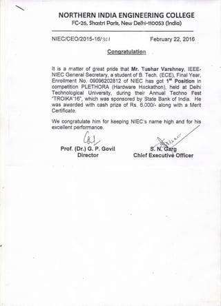 -students-noticeboard-Tushar Varshney 1st Position Notice | PDF