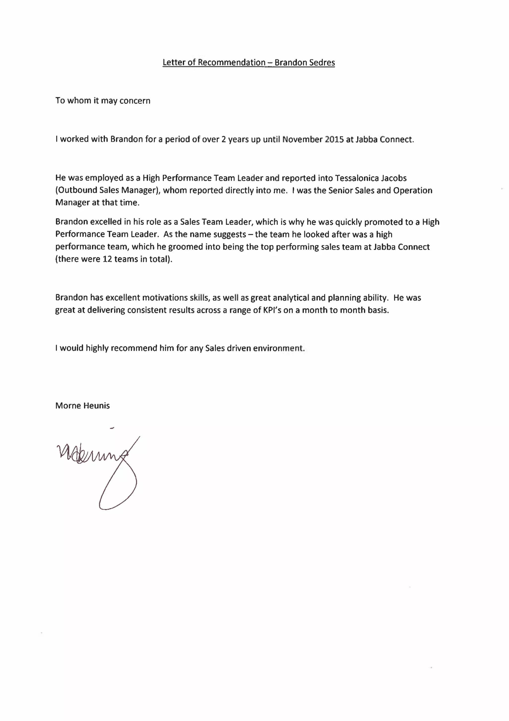 Operation manager letter of recomendation 2016 | PDF