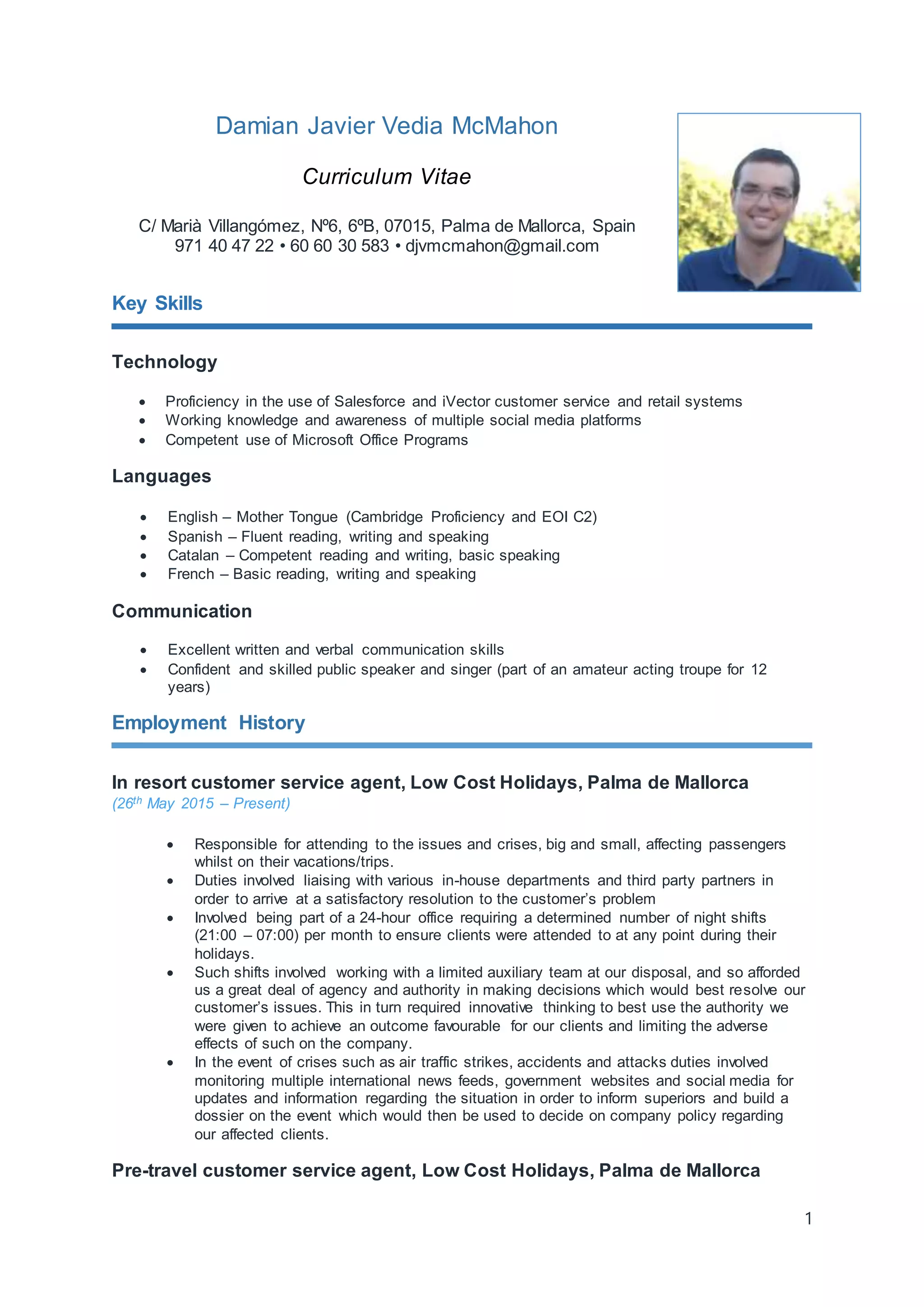 CV - Damian Vedia McMahon. ENG | DOCX | Business | Business and Finance