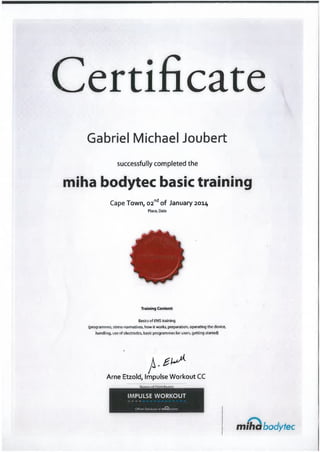 Bodytec - Miha Bodytech Basic Training Certificate | PDF