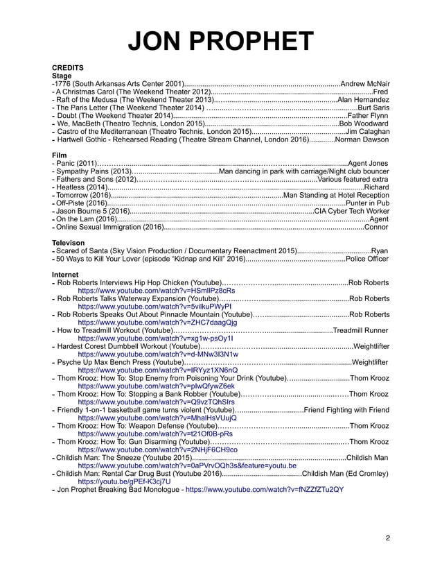 Jon Prophet Actor CV | PDF