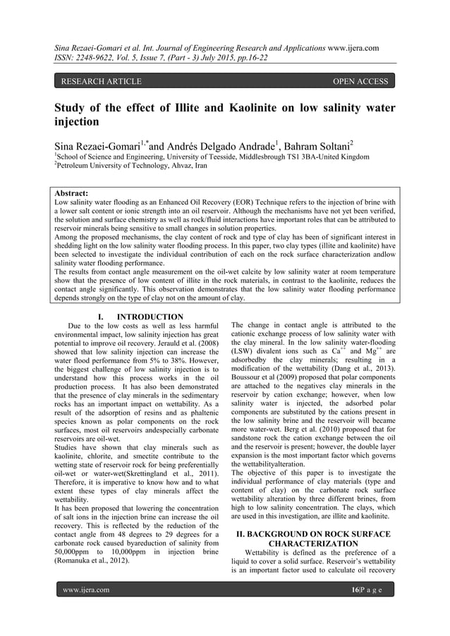 Study of the effect of Illite and Kaolinite on low salinity water ...