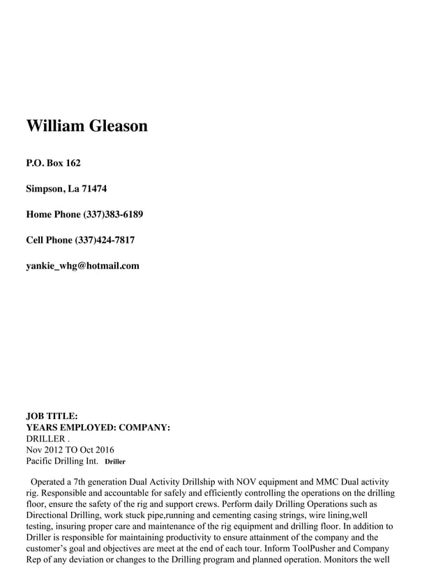 William Gleason CV OCT 2016 | PDF