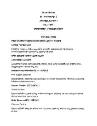 Sharon Foster Resume updated | PDF