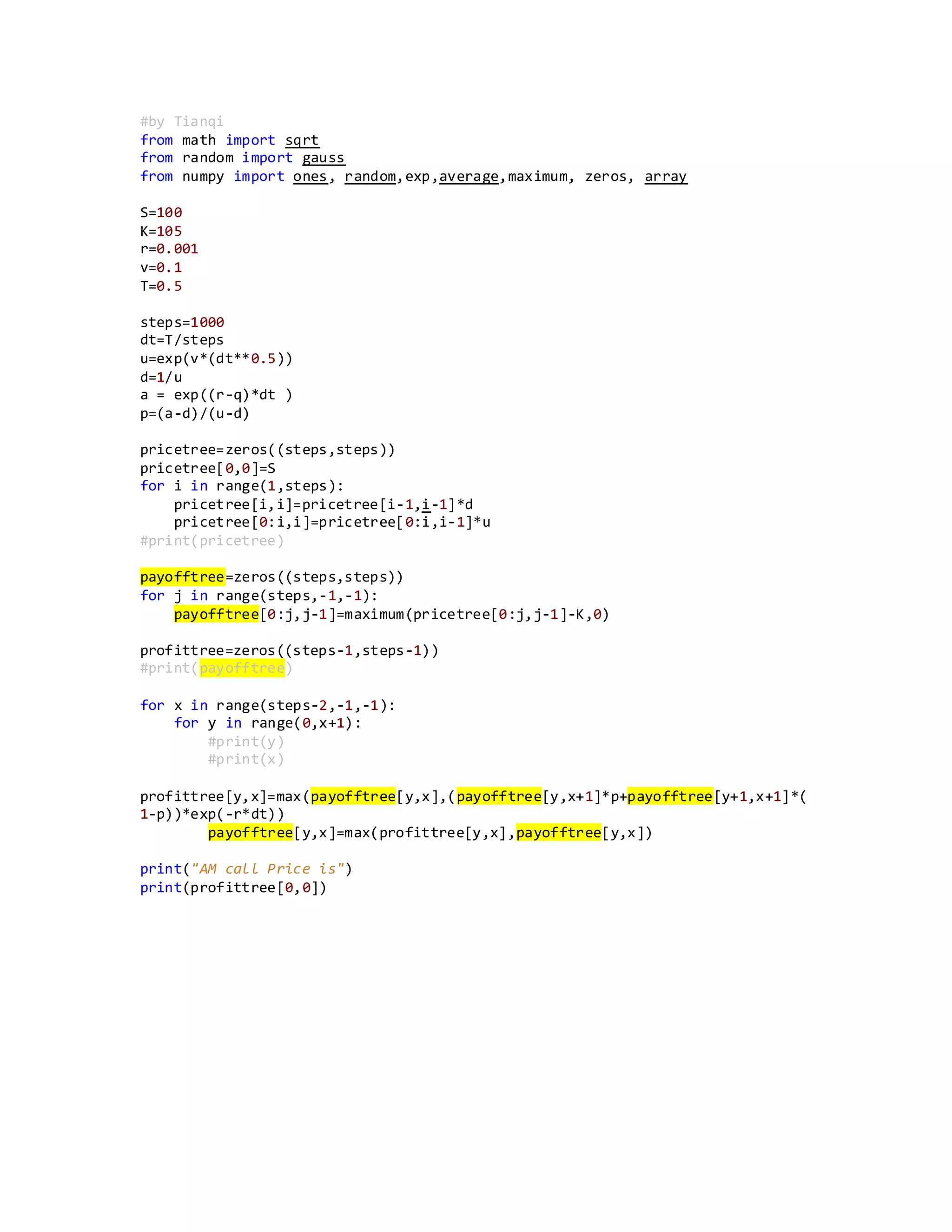 PYTHON. AM CALL Pricing Trees | PDF