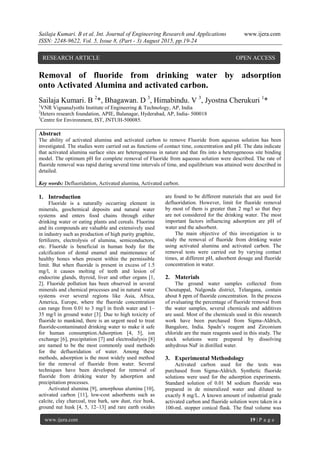 Removal of fluoride from drinking water by adsorption onto Activated ...