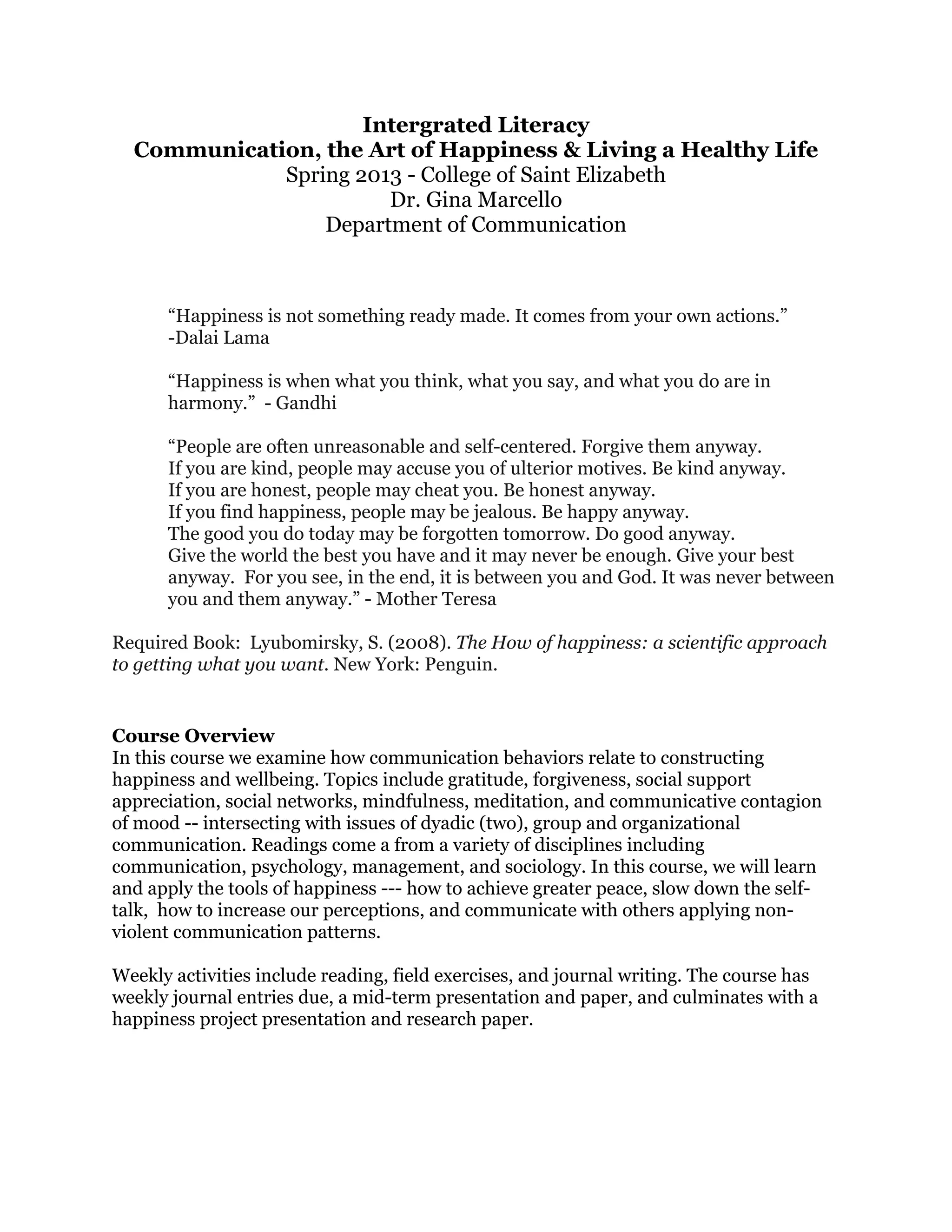 Syllabus Art of Happiness | PDF