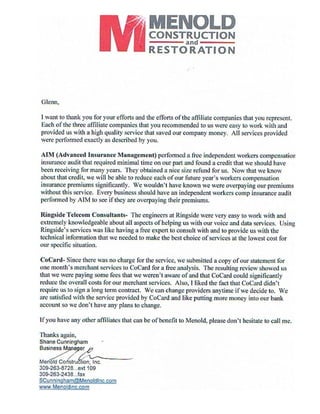 Menold Construction testimonial letter | DOC