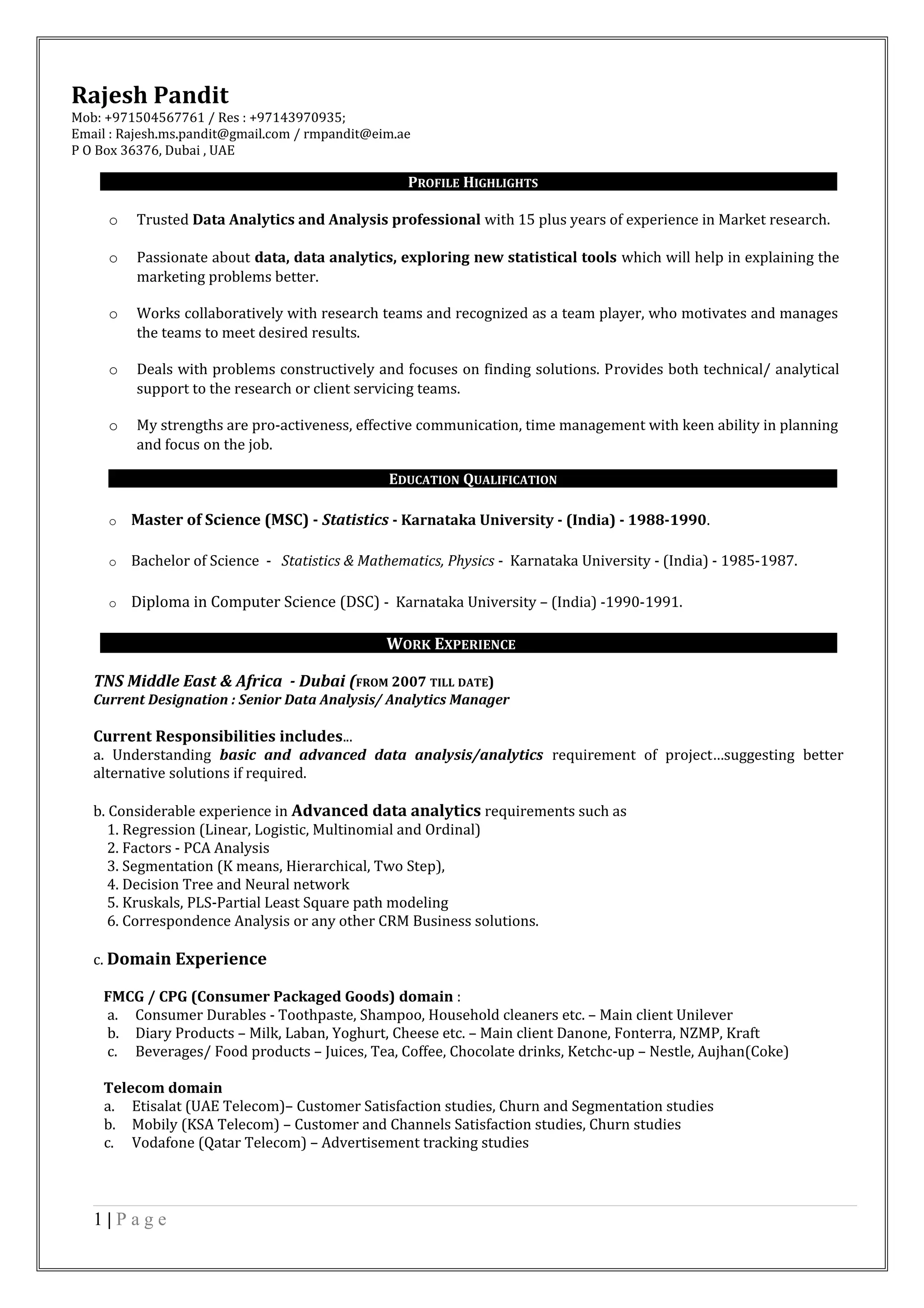 Rajesh-Pandit-Analytics-Manager-CV | DOC | Business Administration | Business