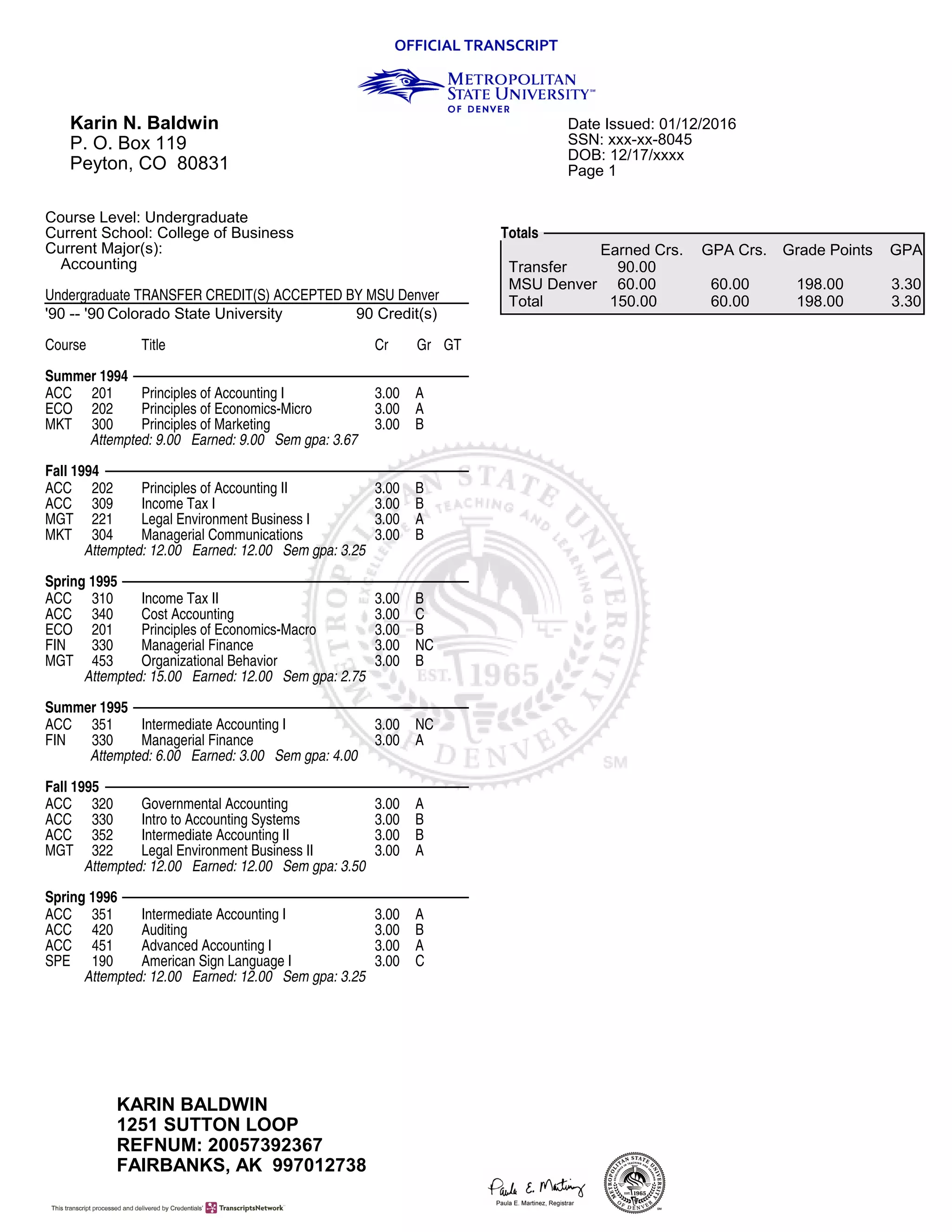 MSU Official Transcripts | PDF