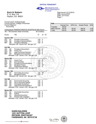 MSU Official Transcripts | PDF