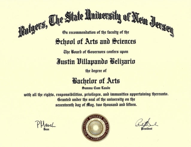 Justin V. Belizario - Rutgers Diploma
