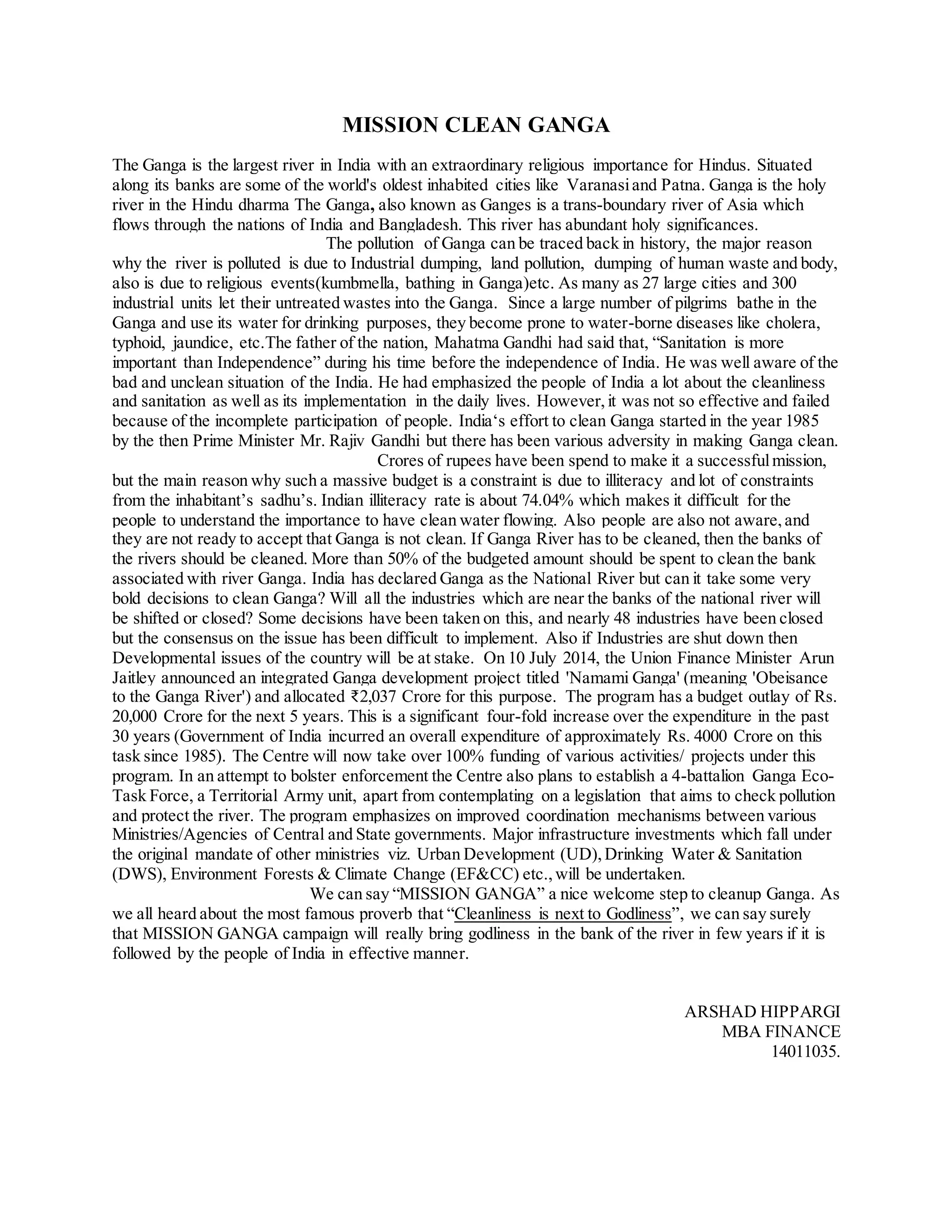 MISSION CLEAN GANGA | DOCX