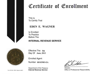 IRS Certificate of Enrollment 6-12-12 | PDF