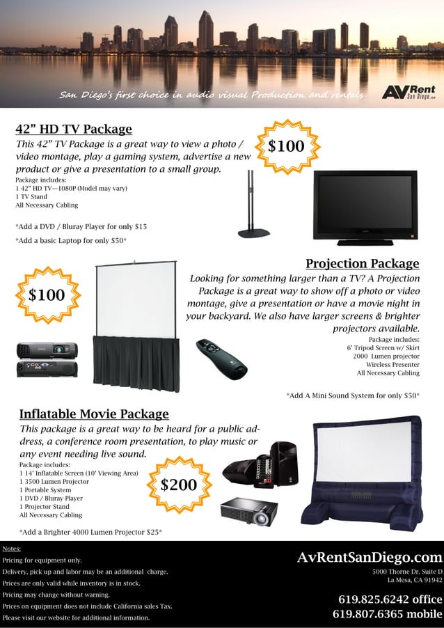 Av Rent San Diego Packages & Pricing 8-2015 | PDF