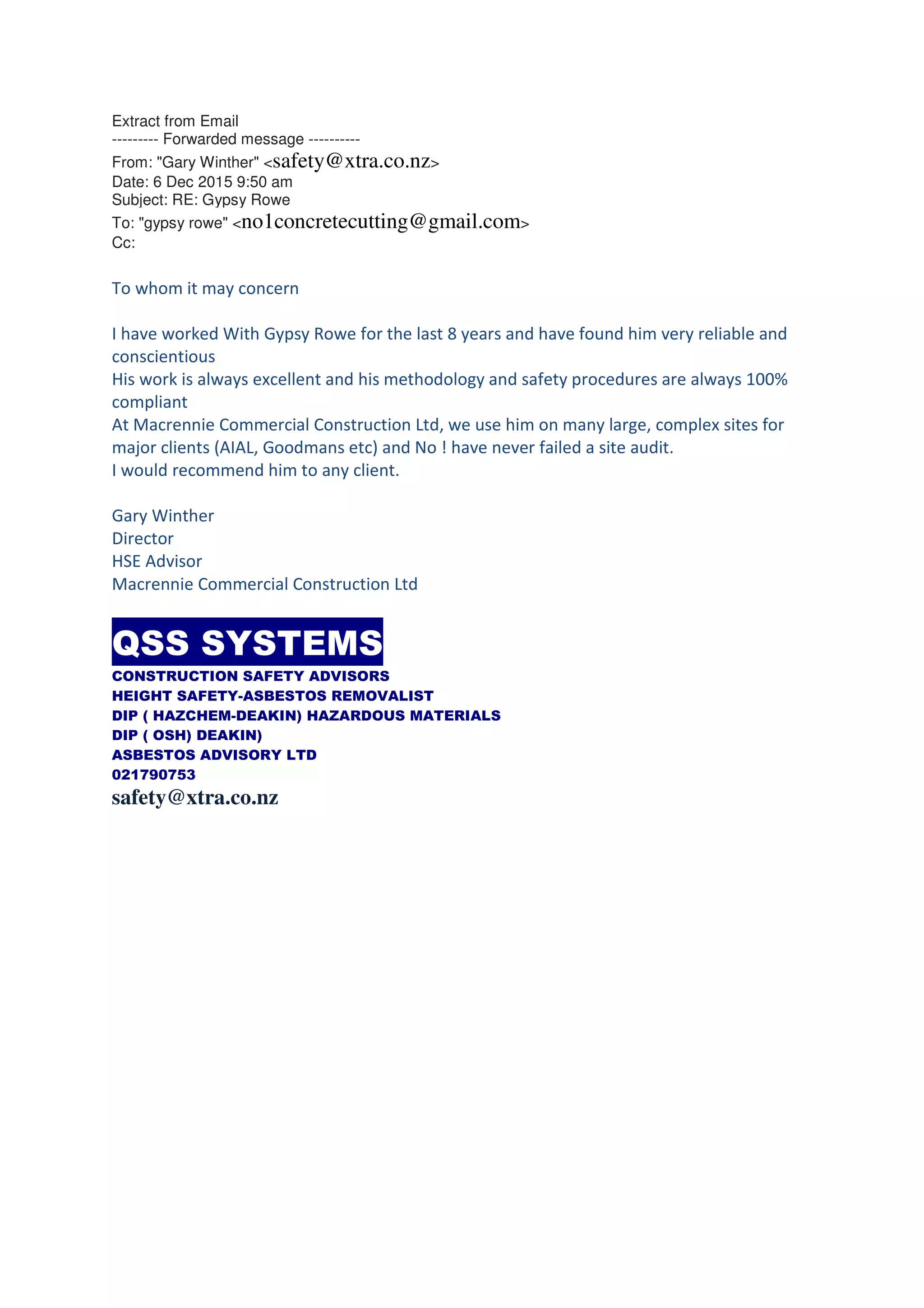Reference Gary Winther QSS Systems | PDF