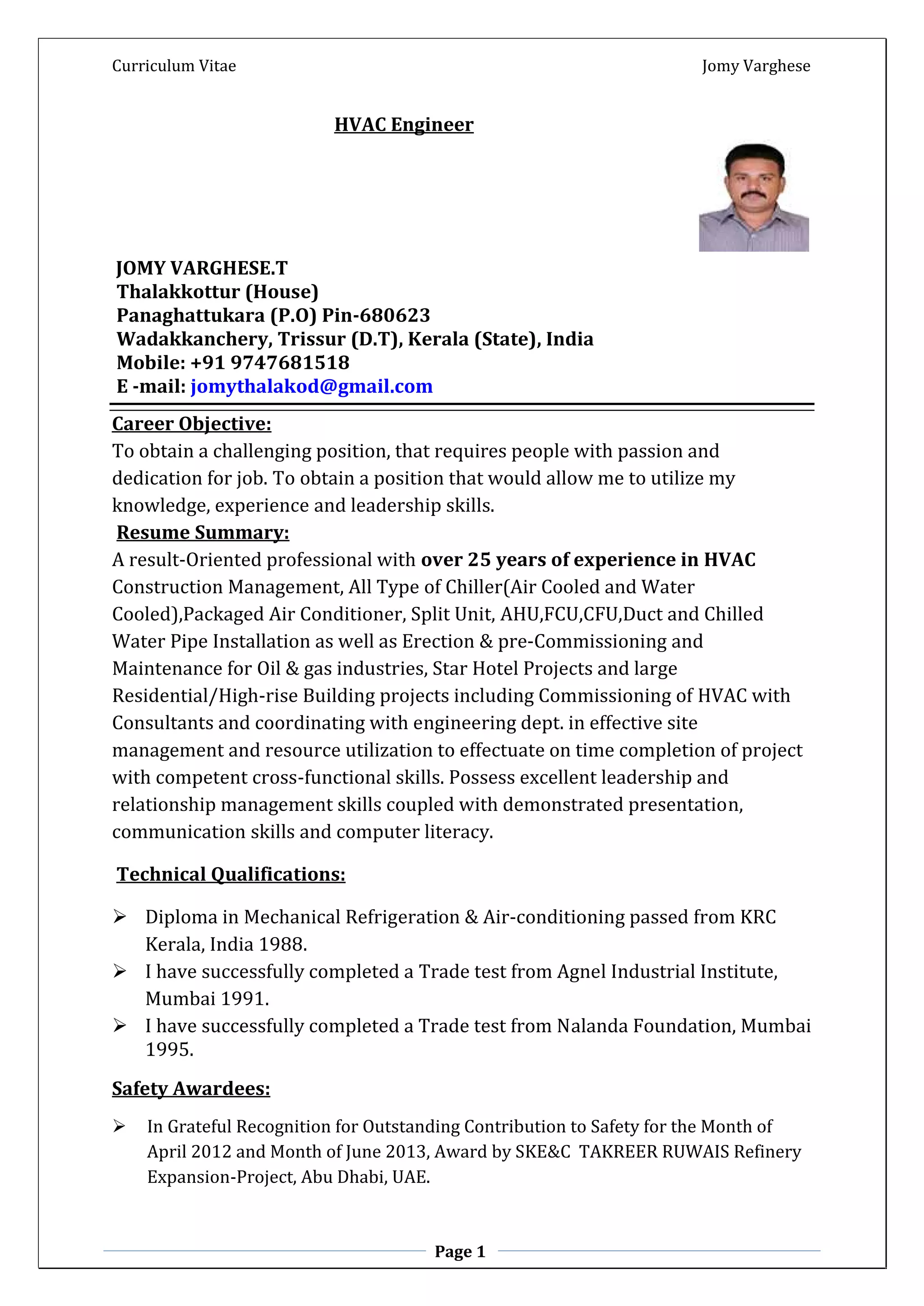 CURRICULAM VITAE for Jomy@25-04-2016 | PDF