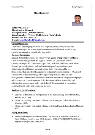 CURRICULAM VITAE for Jomy@25-04-2016 | PDF