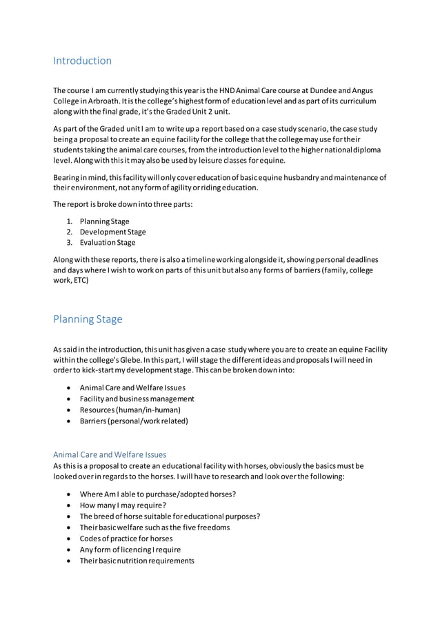 Graded unit - Planning stage - Jasmin Valentine | DOCX | Equine Sports | Sports