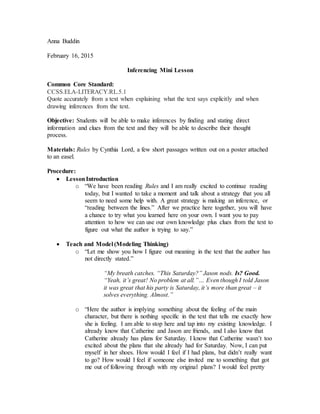 Inference Mini Lesson | DOCX | Educational Assessment | Education