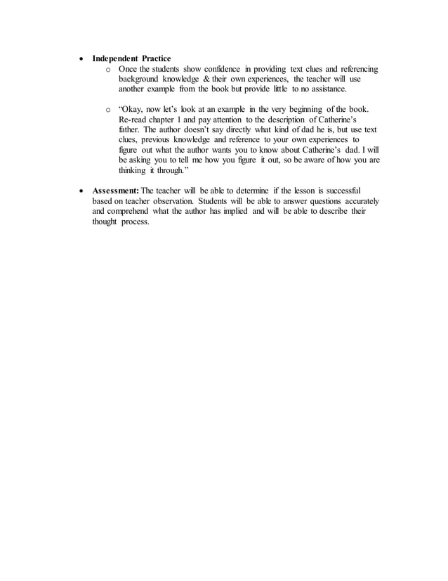 Inference Mini Lesson | DOCX | Educational Assessment | Education