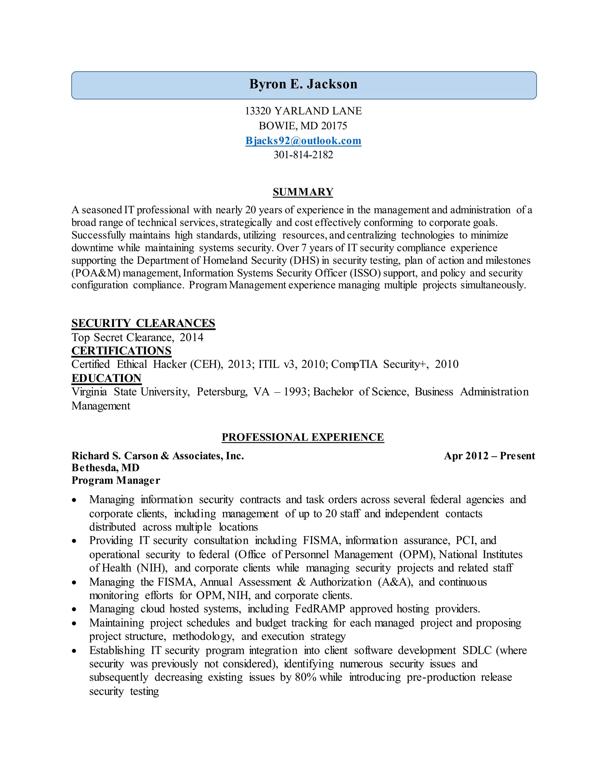 Byron Jackson Resume - 2016 | DOCX