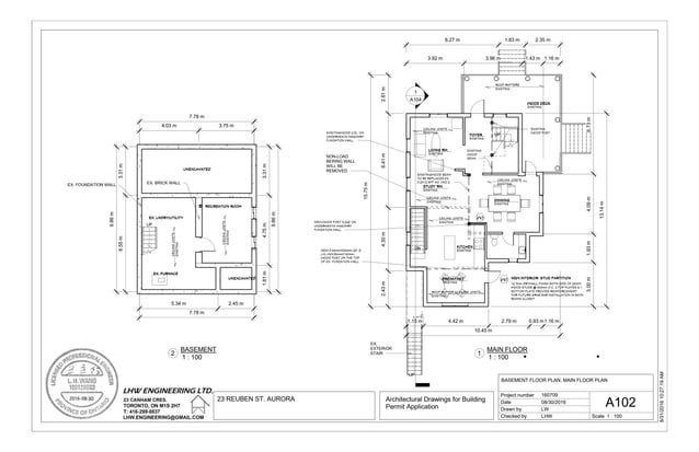 23 Reuben - Sheet - A102 - BASEMENT FLOOR PLAN, MAIN FLOOR PLAN | PPT