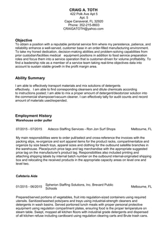 Custodianaugust27resume | PDF