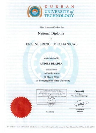 Mechanical Engineering National Diploma | PDF
