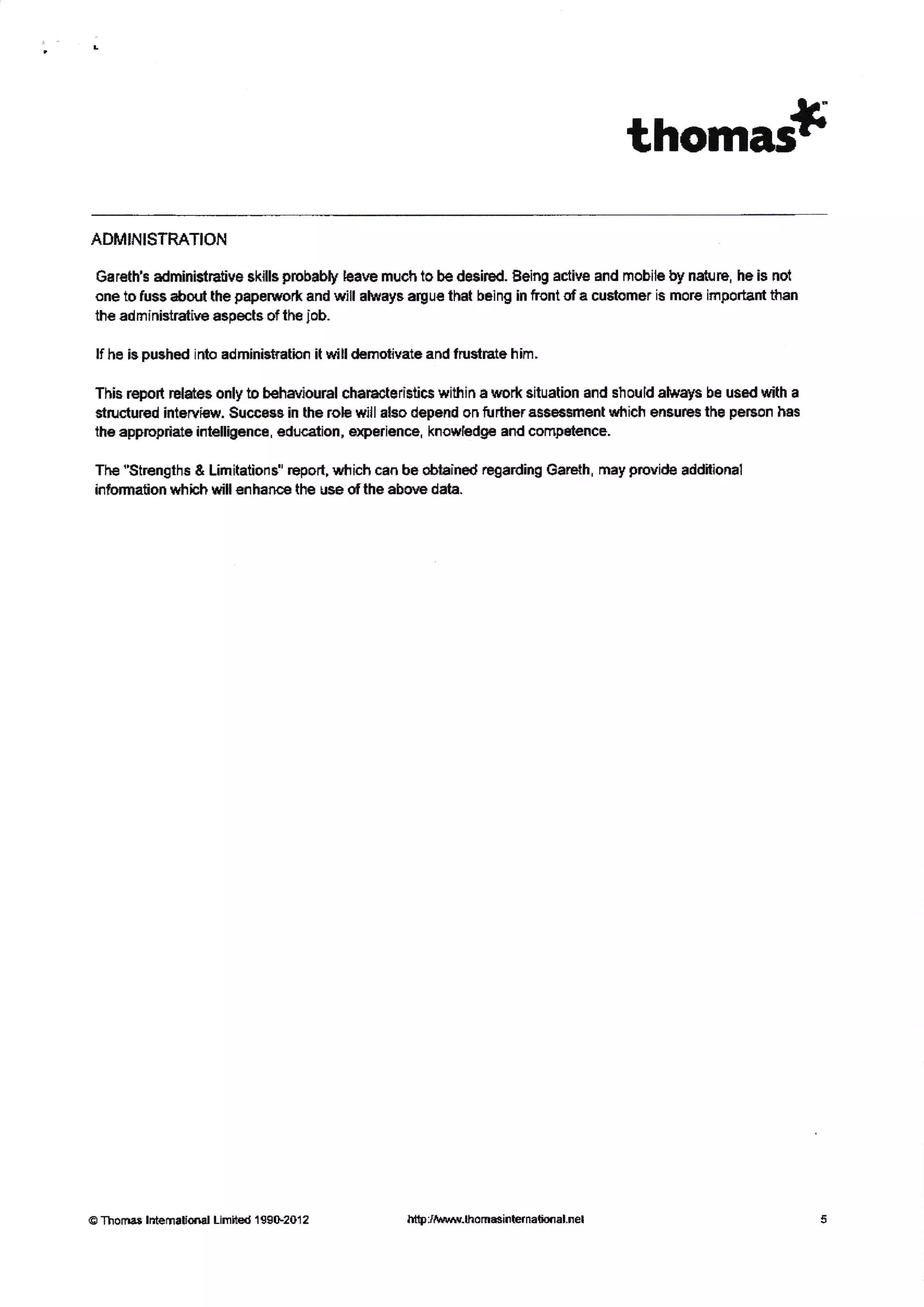 Gareth Trotman P.P.A. July 2013 (Personality Profile Assessment) | PDF