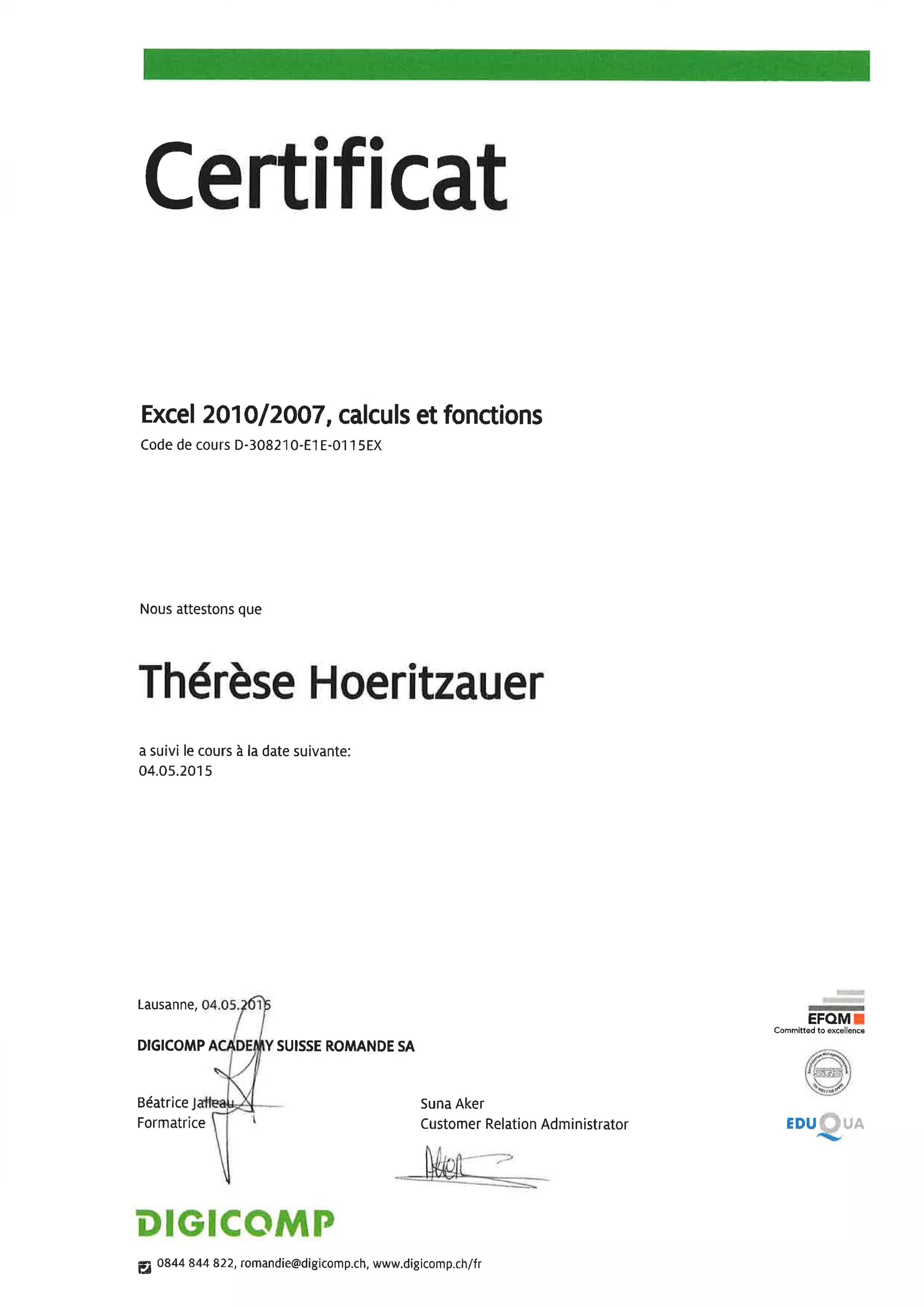 Excel certificates | PDF
