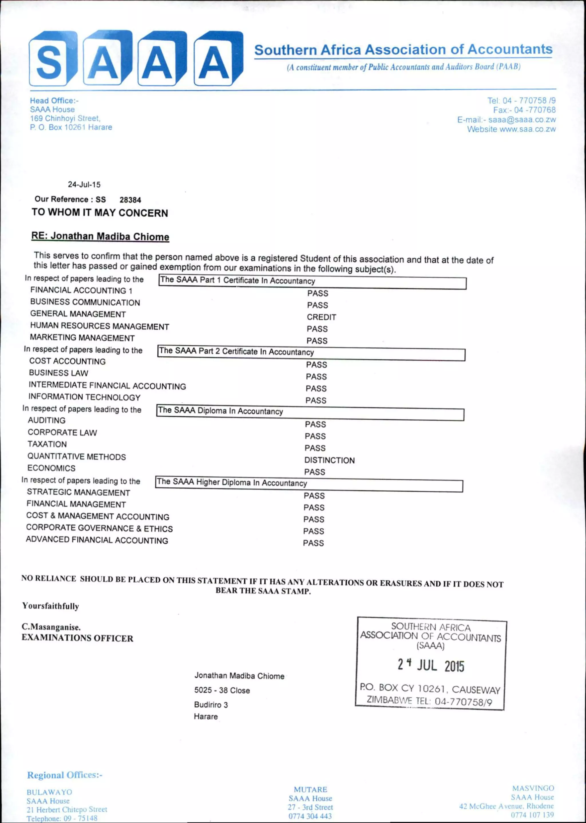 SAAA CERTIFICATE | PDF