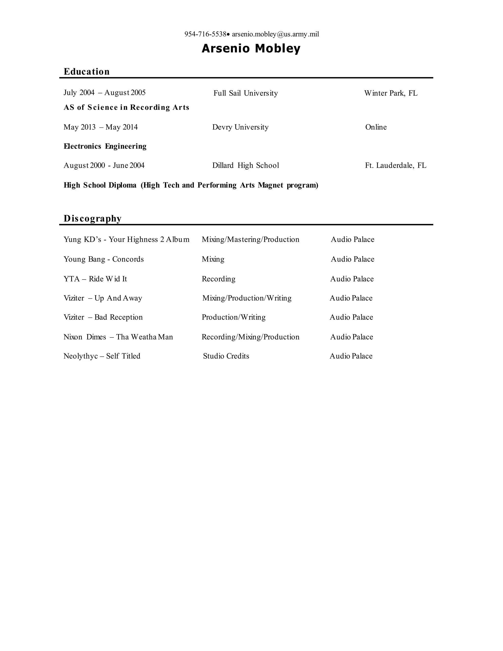 Arsenio Mobley Engineer Resume | PDF