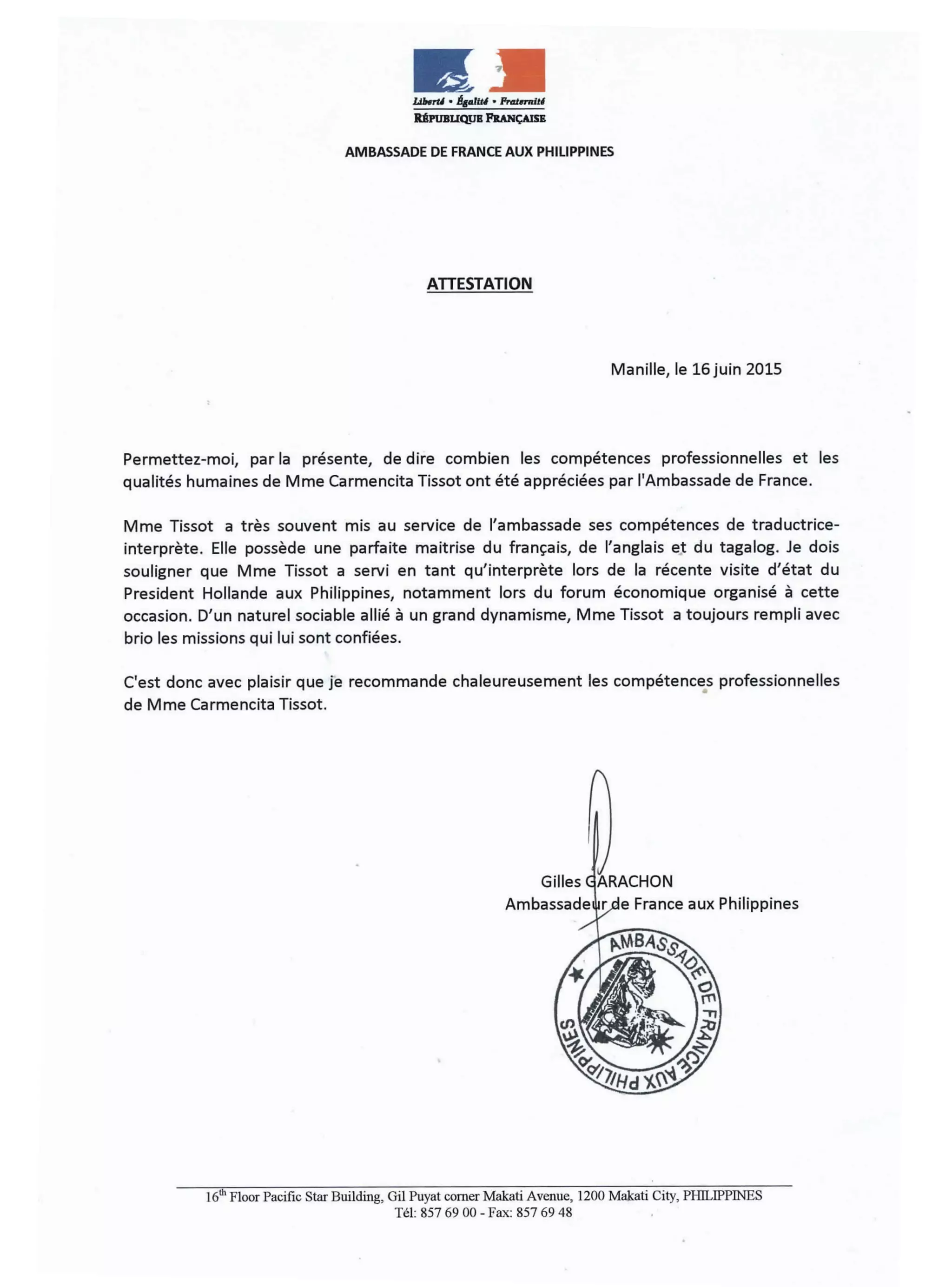 CMT attestation AMBAFRANCE 2015 scan | PDF | Medical Tests | Medical Health