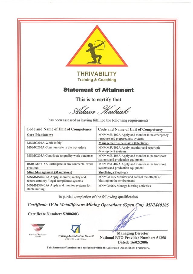Certificate 4 in Metaliferous mining operations (Open Cut) | PDF