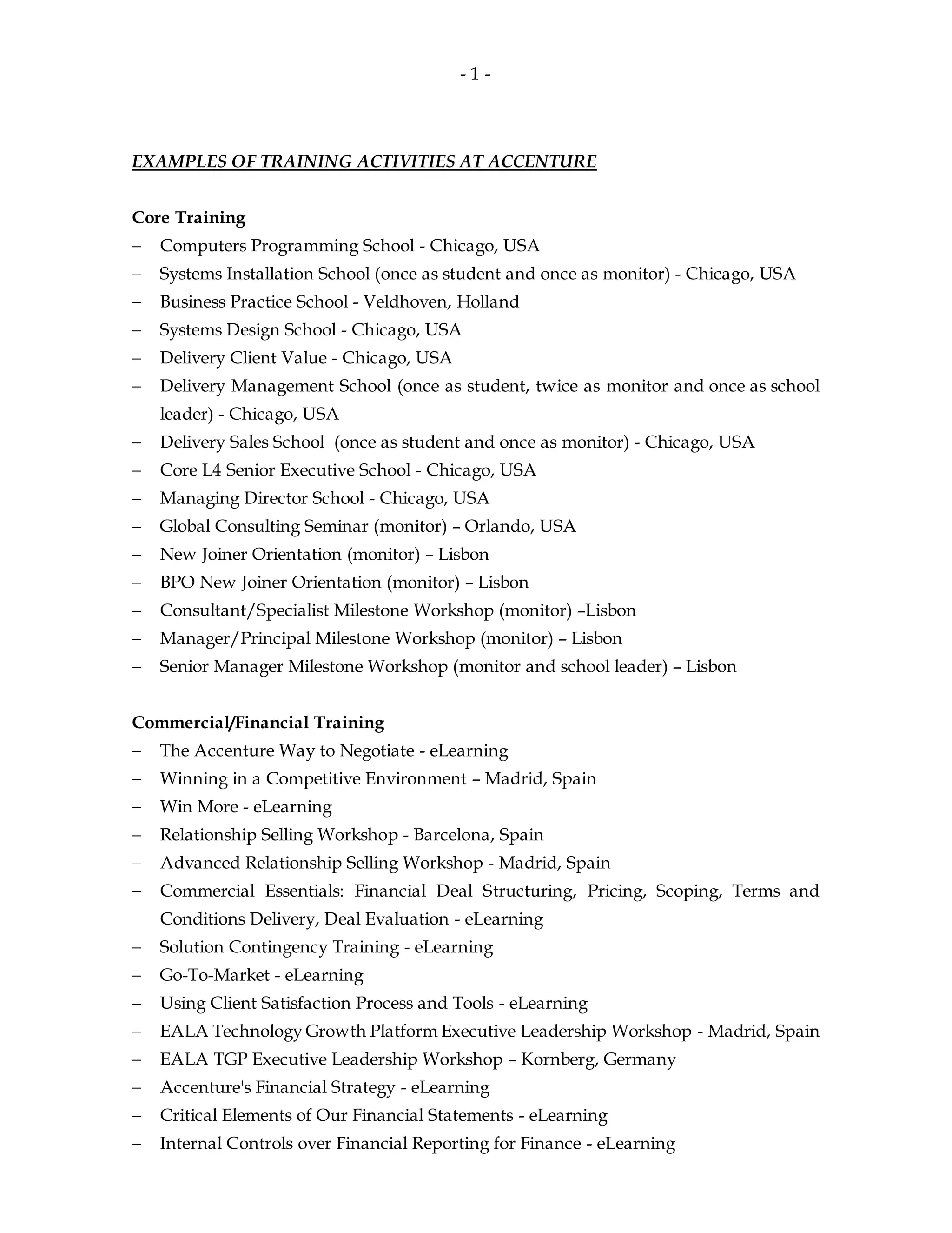 Training at Accenture | DOCX | Education industry | Industries