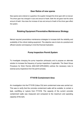 D. Summary of work experience at Merisol (SASOL) | PDF