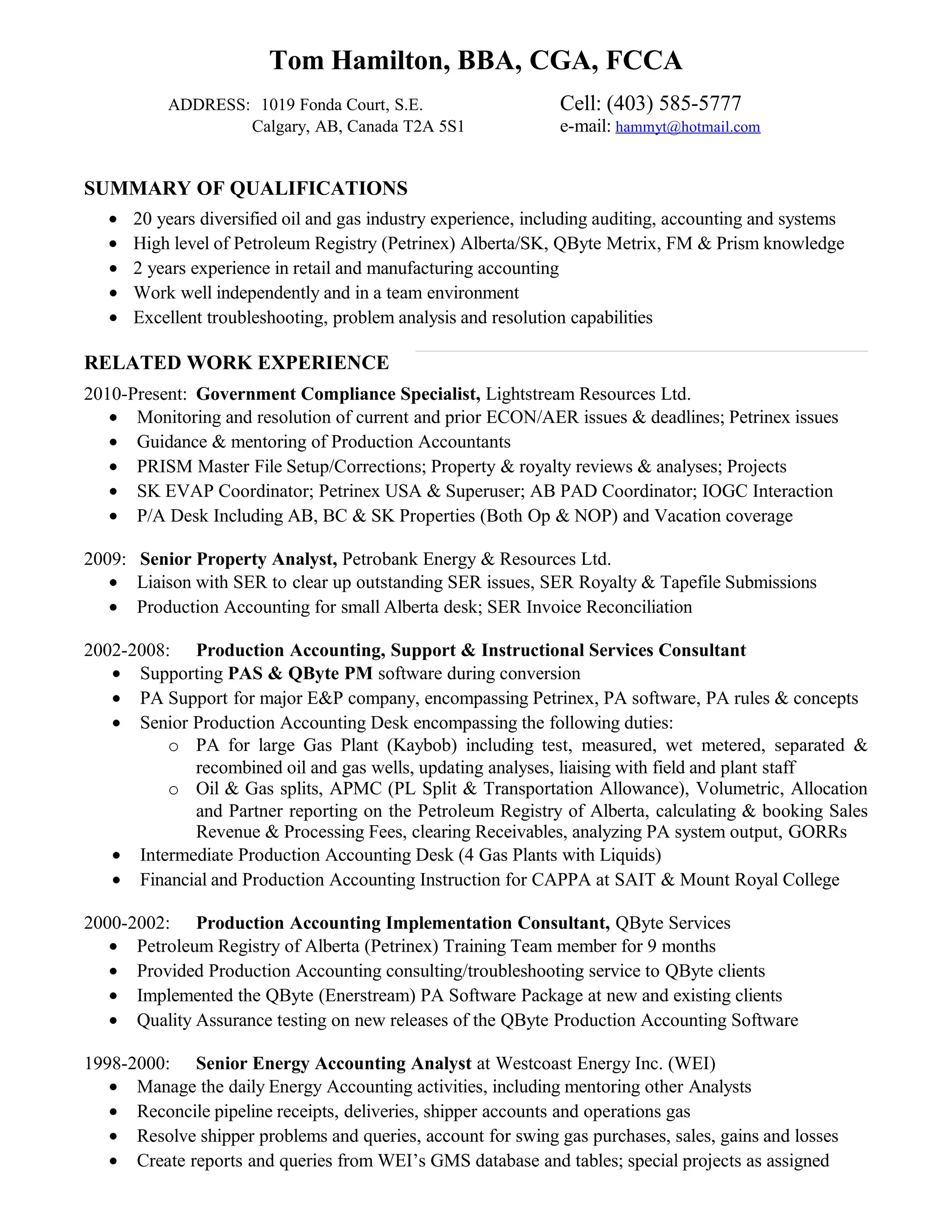Tom Hamilton Resume 2015 | DOC
