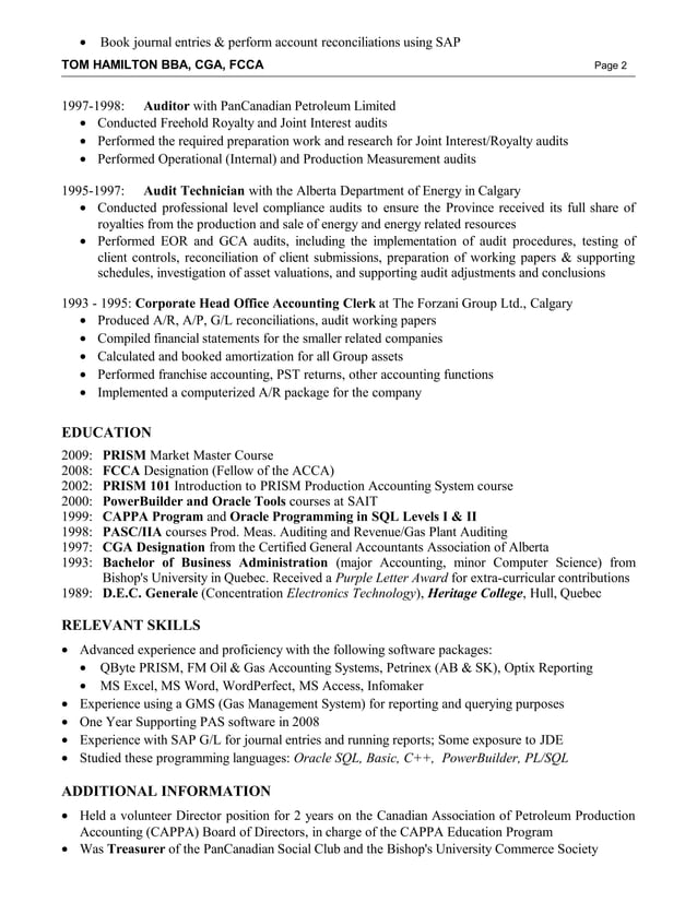 Tom Hamilton Resume 2015 | DOC | Business Accounting & Finance | Business