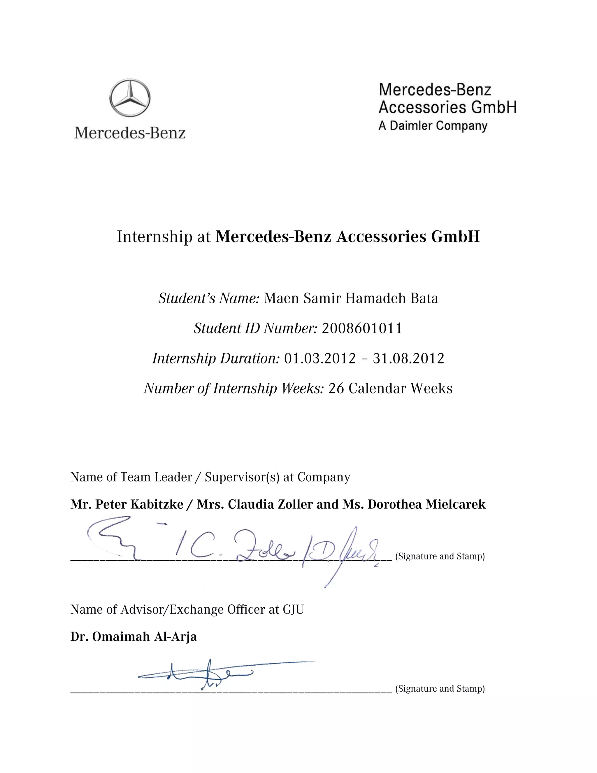 Internship Report - Mercedes-Benz Accessories GmbH | PDF